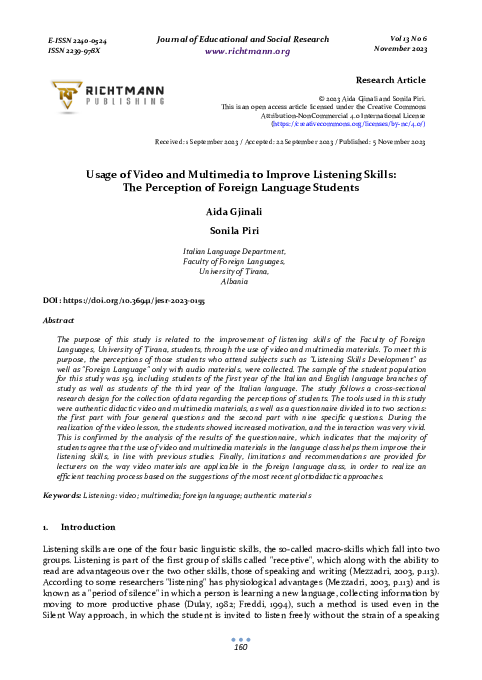 (PDF) Usage of Video and Multimedia to Improve Listening Skills: The Perception of Foreign ...