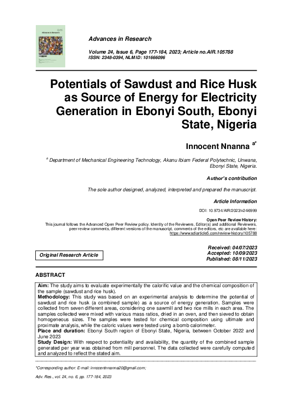 (PDF) Potentials of Sawdust and Rice Husk as Source of Energy for ...