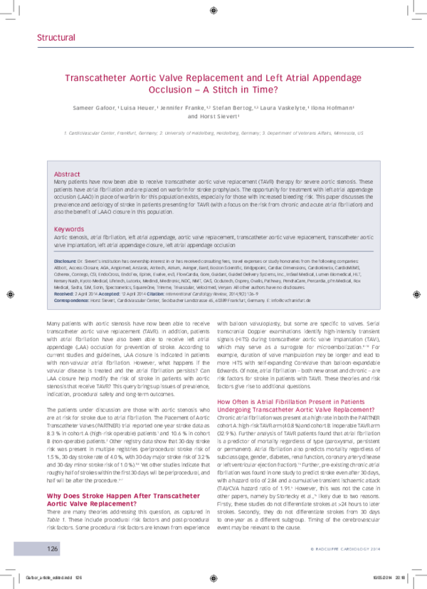 (PDF) Transcatheter Aortic Valve Replacement and Left Atrial Appendage ...