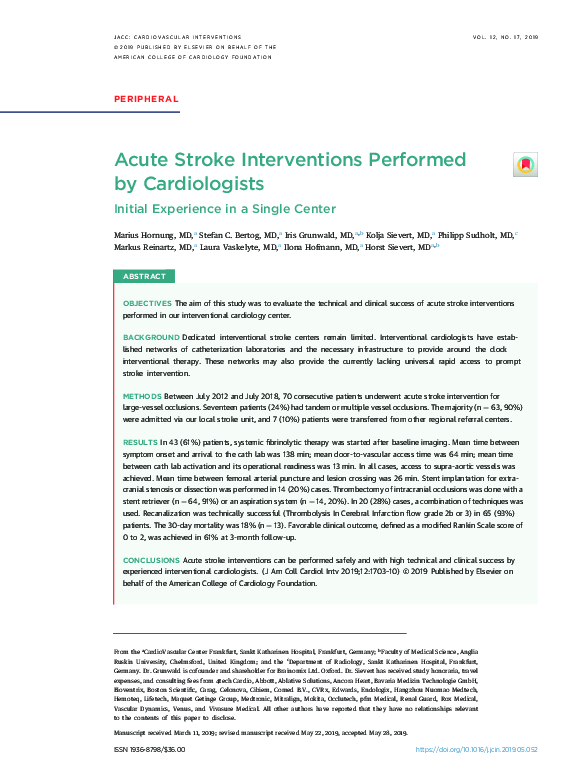 (PDF) Acute Stroke Interventions Performed by Cardiologists