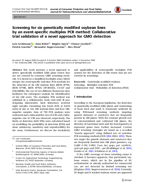 (PDF) Screening for six genetically modified soybean lines by an event-specific multiplex PCR ...