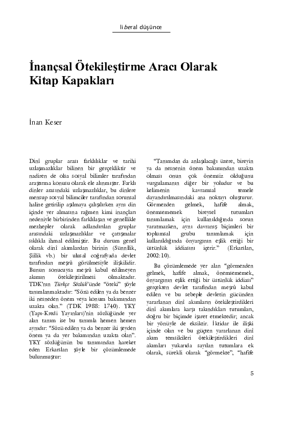 (PDF) İnanç Bakımından Ötekileştirme Araçları Olarak Kitap Kapakları