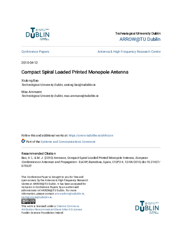 (PDF) Compact spiral loaded printed monopole antenna
