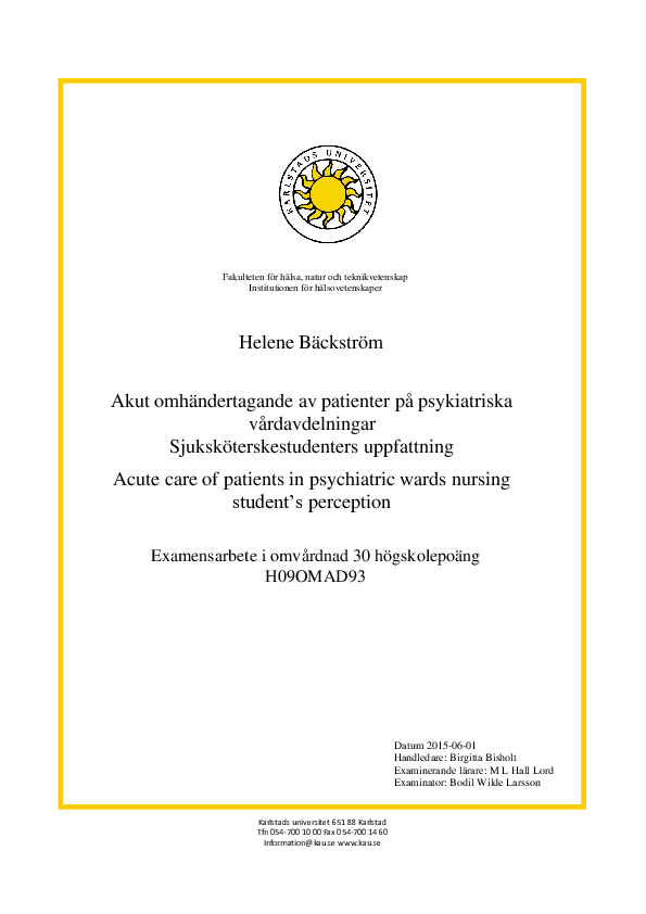 (PDF) Akut omhändertagande av patienter på psykiatriska vårdavdelningar ...