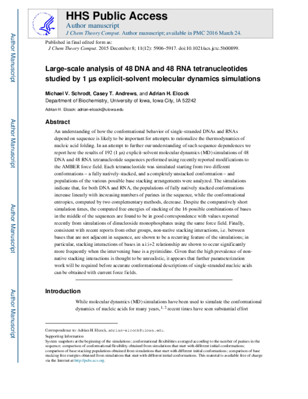 (PDF) Large-Scale Analysis of 48 DNA and 48 RNA Tetranucleotides Studied by 1 μs Explicit ...