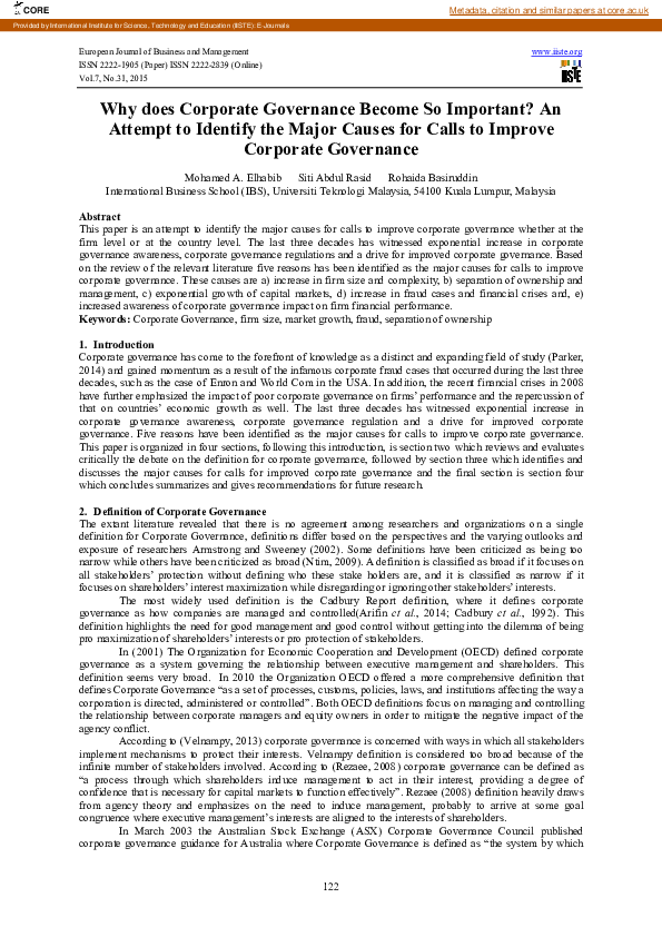 (PDF) Why does Corporate Governance Become So Important? An Attempt to ...