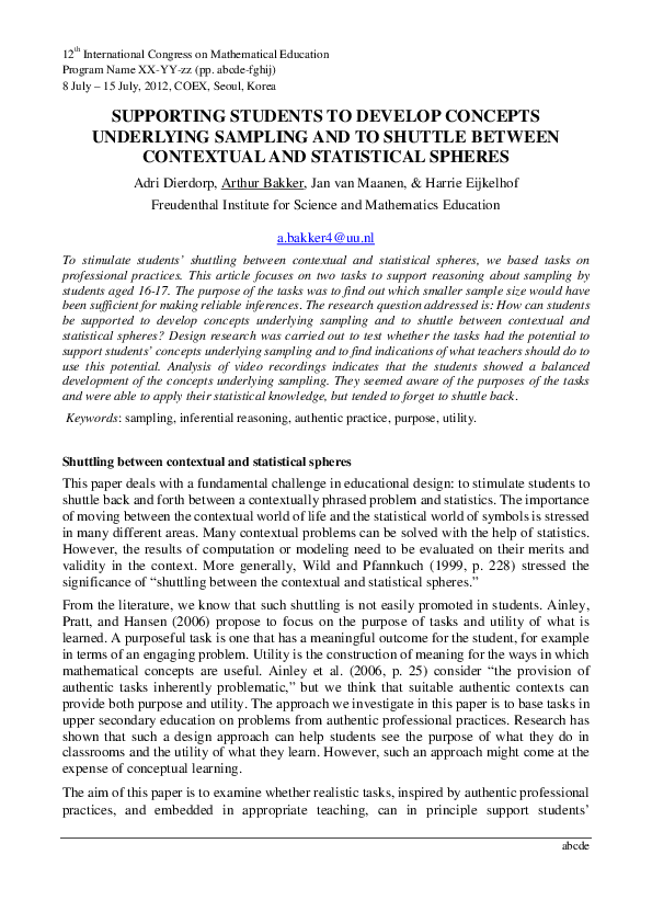 (PDF) Supporting Students to Develop Concepts Underlying Sampling and to Shuttle Between ...