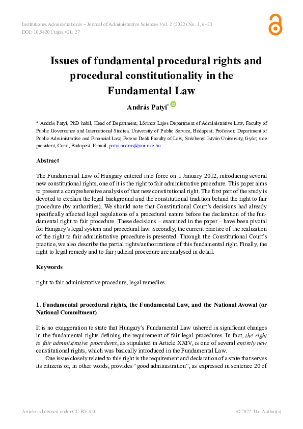 (PDF) Issues of fundamental procedural rights and procedural constitutionality in the ...