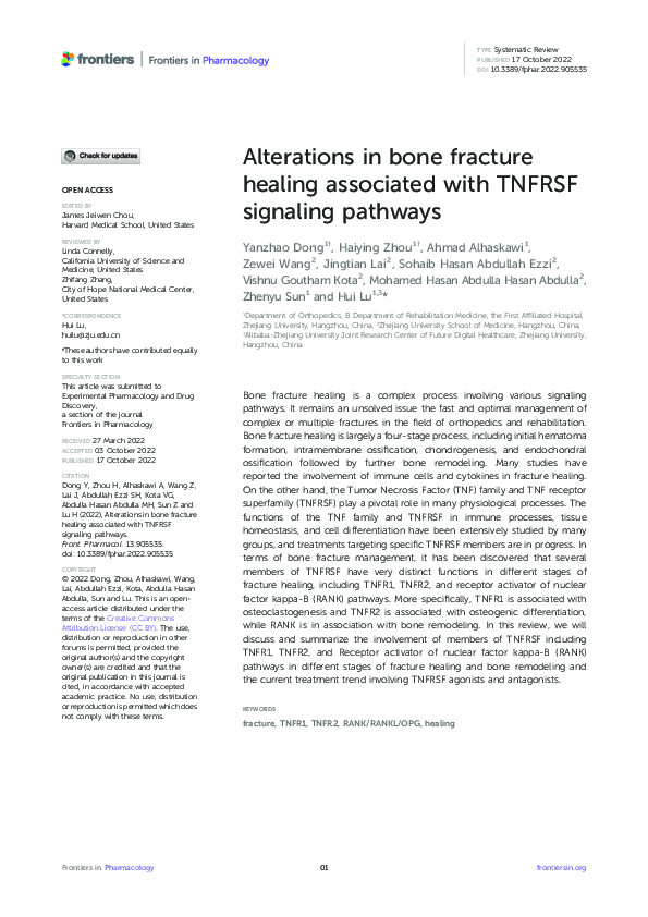 Alterations in bone fracture healing associated with TNFRSF signaling pathways