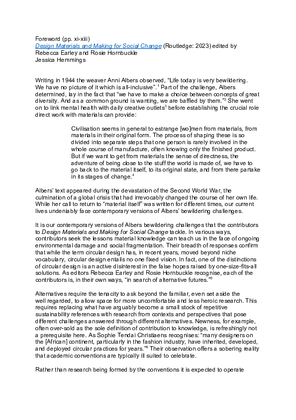 (DOC) "Foreword": Design Materials and Making for Social Change