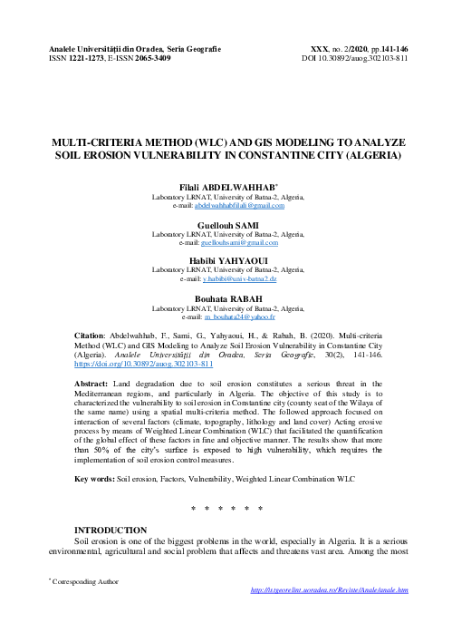 (PDF) Multi-Criteria Method (WLC) and Gis Modeling to Analyze Soil Erosion Vulnerability in ...