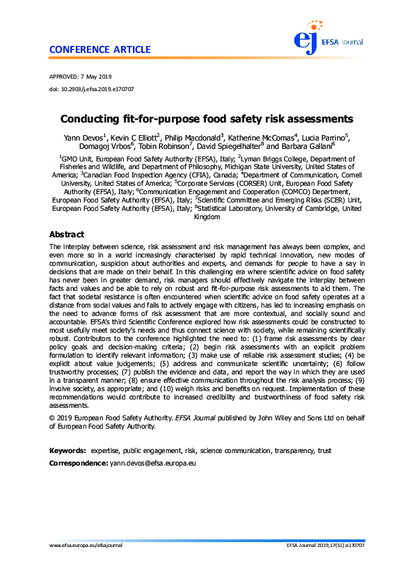 (PDF) Conducting fit‐for‐purpose food safety risk assessments