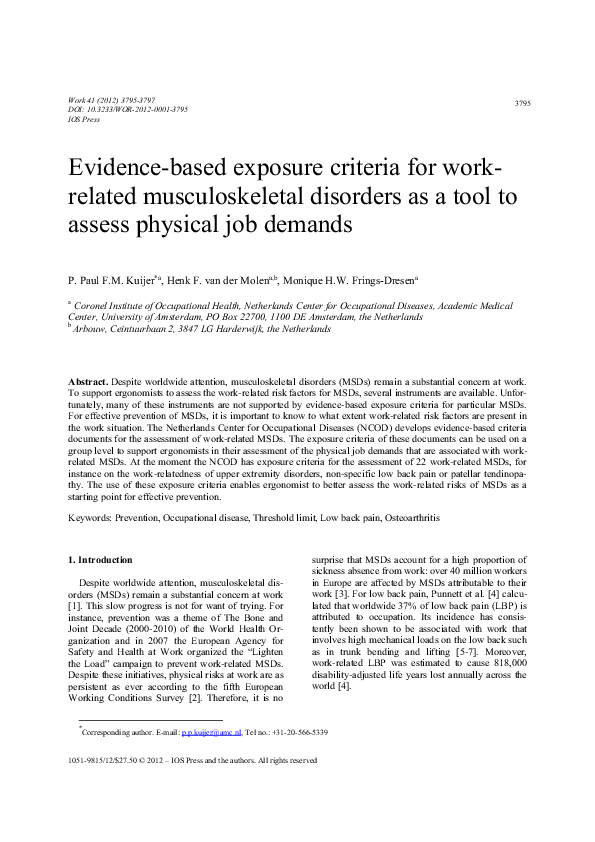 (PDF) Evidence-based exposure criteria for work-related musculoskeletal ...