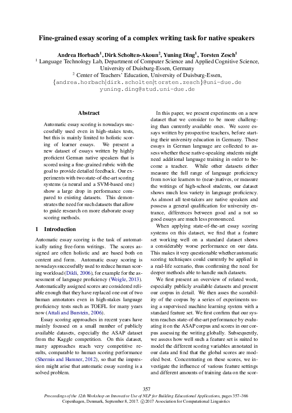 (PDF) Fine-grained essay scoring of a complex writing task for native speakers