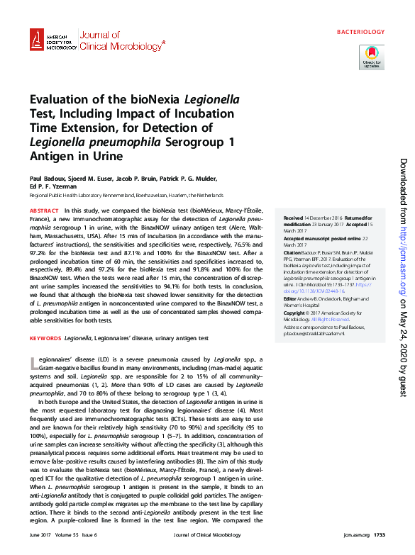(PDF) Evaluation of the bioNexia Legionella Test, Including Impact of ...
