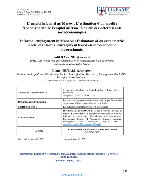 (PDF) L'emploi informel au Maroc : L'estimation d'un modèle ...