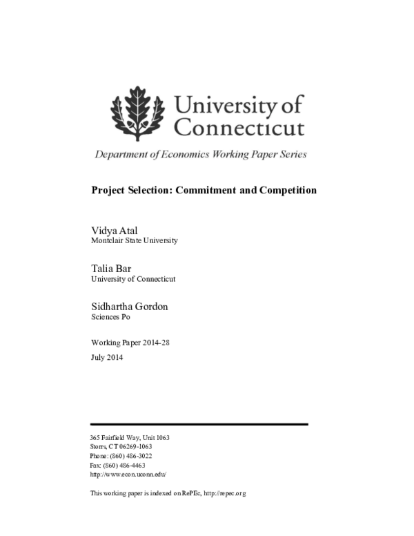 (PDF) Project selection: Commitment and competition | Sidartha Gordon - Academia.edu
