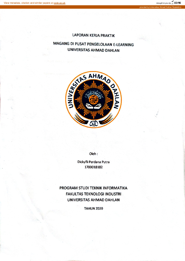 (PDF) Laporan Kerja Praktik Magang di Pusat Pengelolaan E-learning Universitas Ahmad Dahlan