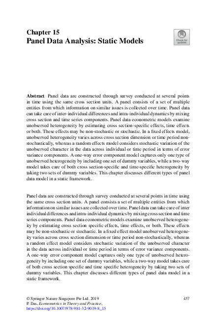 (PDF) Panel Data Analysis: Static Models | Panchanan Das - Academia.edu