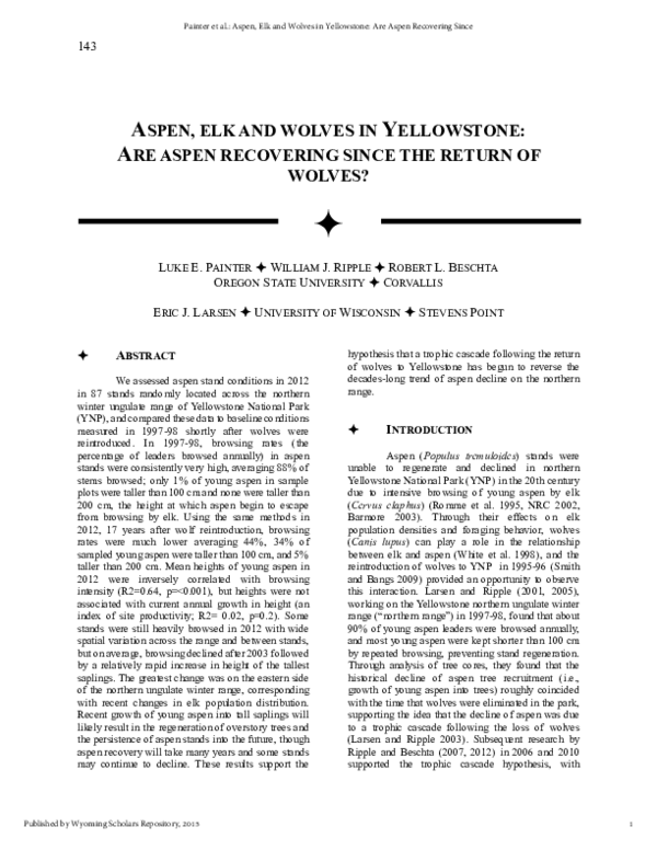 (PDF) Aspen, Elk and Wolves in Yellowstone: Are Aspen Recovering Since ...
