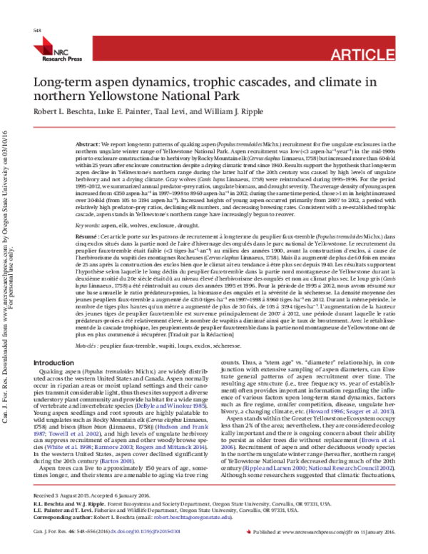 (PDF) Long-term aspen dynamics, trophic cascades, and climate in ...