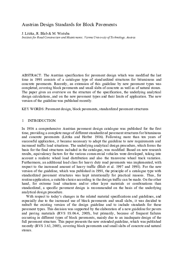 (PDF) Austrian Design Standards for Block Pavements