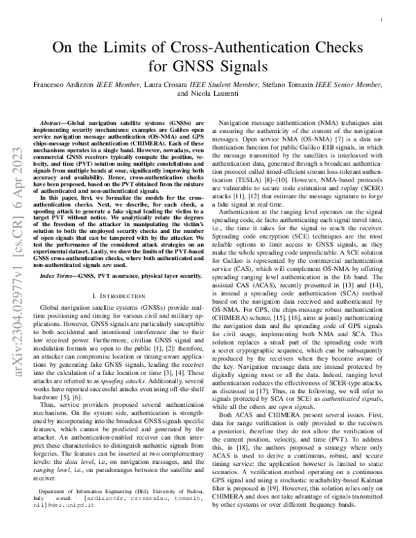 (PDF) On the Limits of Cross-Authentication Checks for GNSS Signals