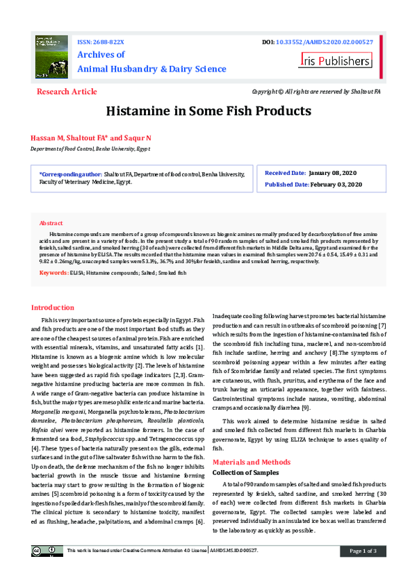 (PDF) Histamine in Some Fish Products