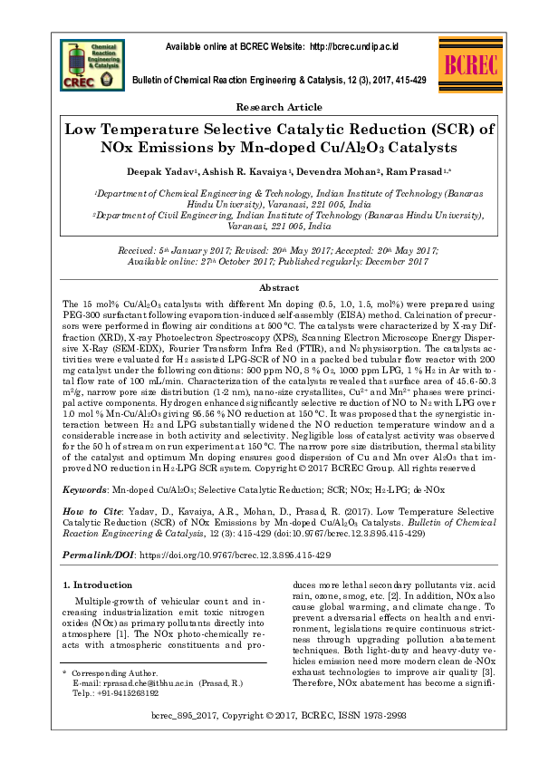 (PDF) Low Temperature Selective Catalytic Reduction (SCR) of NOx ...