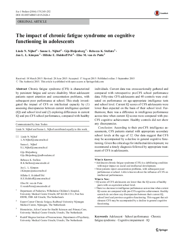 (PDF) The impact of chronic fatigue syndrome on cognitive functioning ...