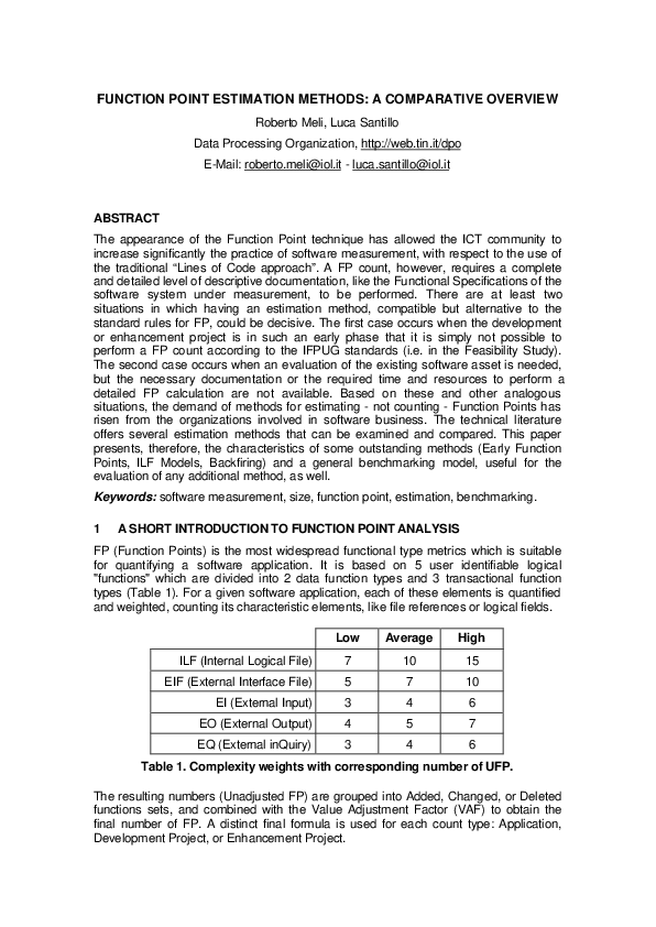 Pdf Function Point Estimation Methods A Comparative Overview