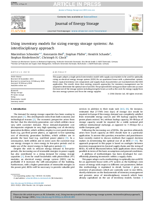 Pdf Using Inventory Models For Sizing Energy Storage Systems An Interdisciplinary Approach