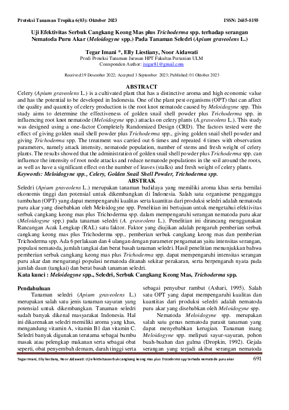 (PDF) Uji Efektivitas Serbuk Cangkang Keong Mas plus Trichoderma spp ...