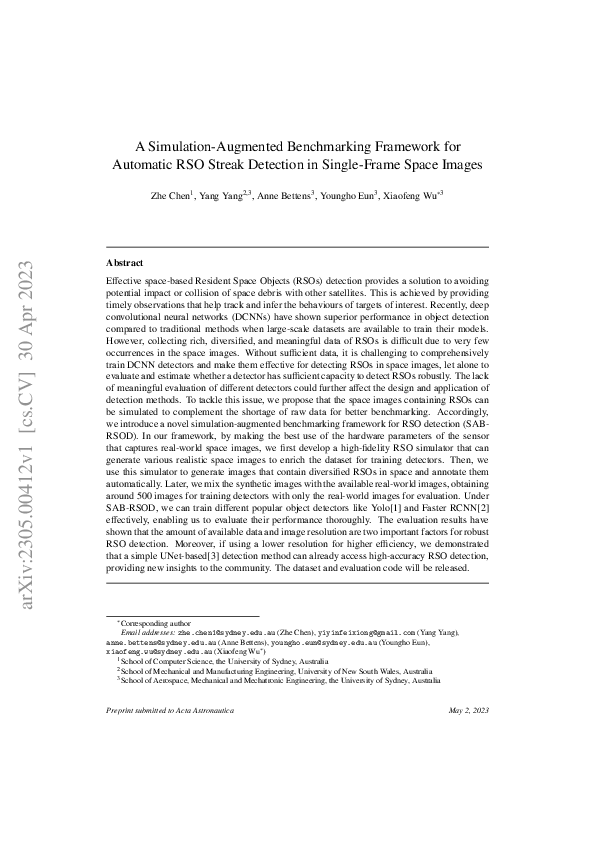 Pdf A Simulation Augmented Benchmarking Framework For Automatic Rso Streak Detection In Single
