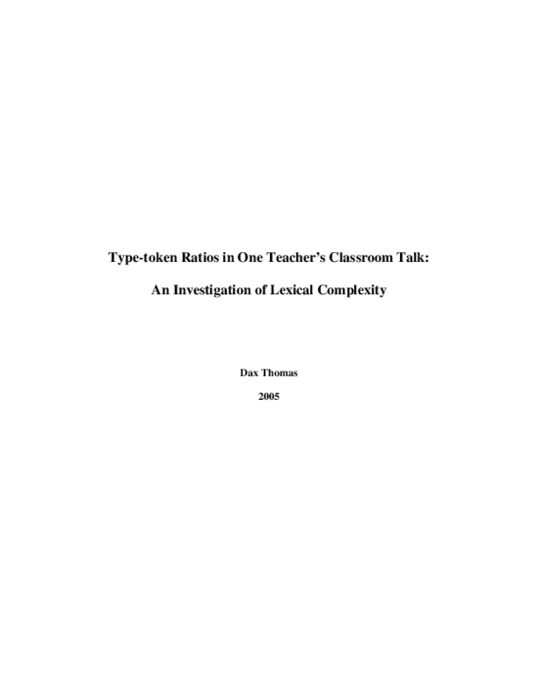 (PDF) Type-token Ratios in One Teacher's Classroom Talk: An ...
