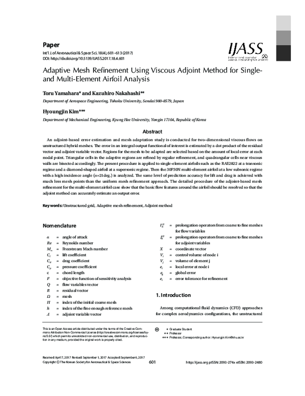 Pdf Adaptive Mesh Refinement Using Viscous Adjoint Method For Single And Multi Element