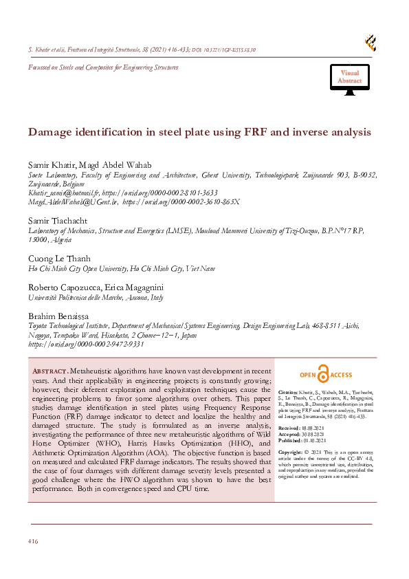 (PDF) Damage identification in steel plate using FRF and inverse analysis