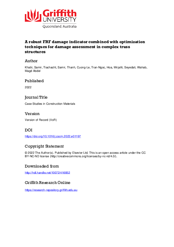 (PDF) A robust FRF damage indicator combined with optimization ...