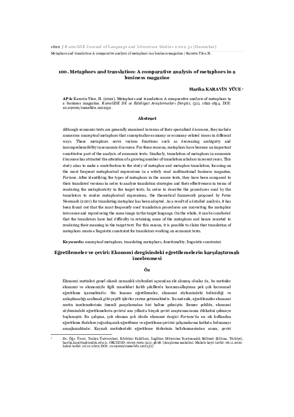 (PDF) Metaphors and translation: A comparative analysis of metaphors in a business magazine