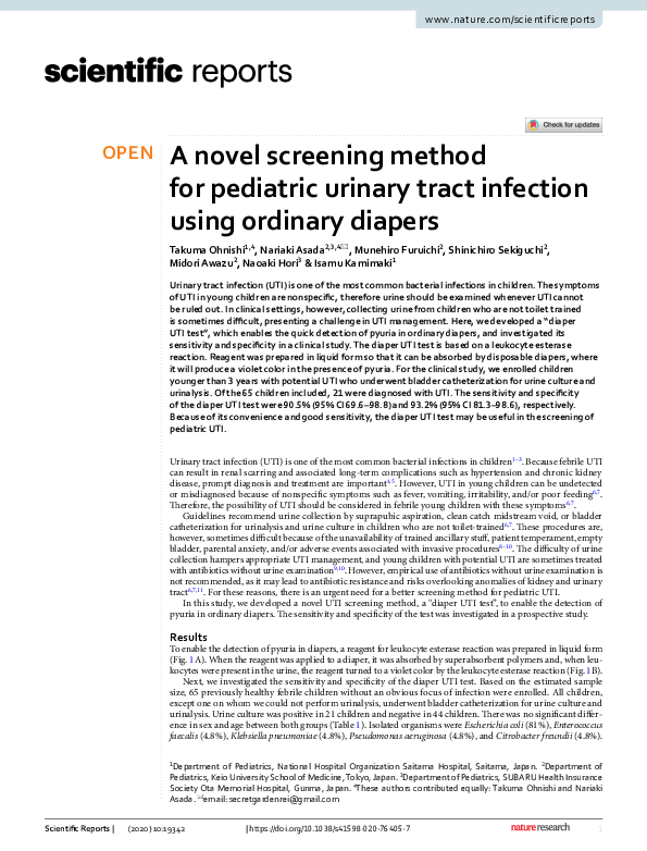 A novel screening method for pediatric urinary tract infection using ...