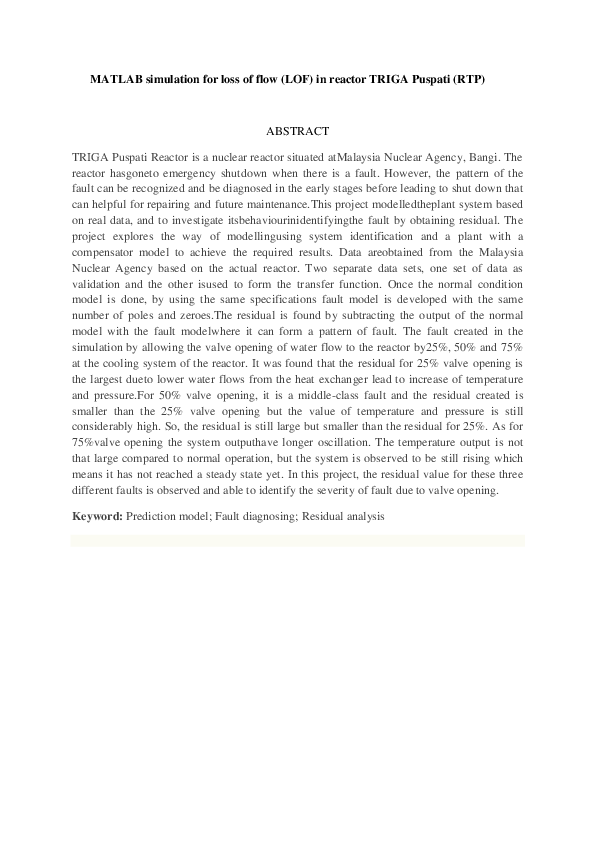 (PDF) MATLAB Simulation for Loss of Flow (LOF) in Reactor TRIGA Puspati ...