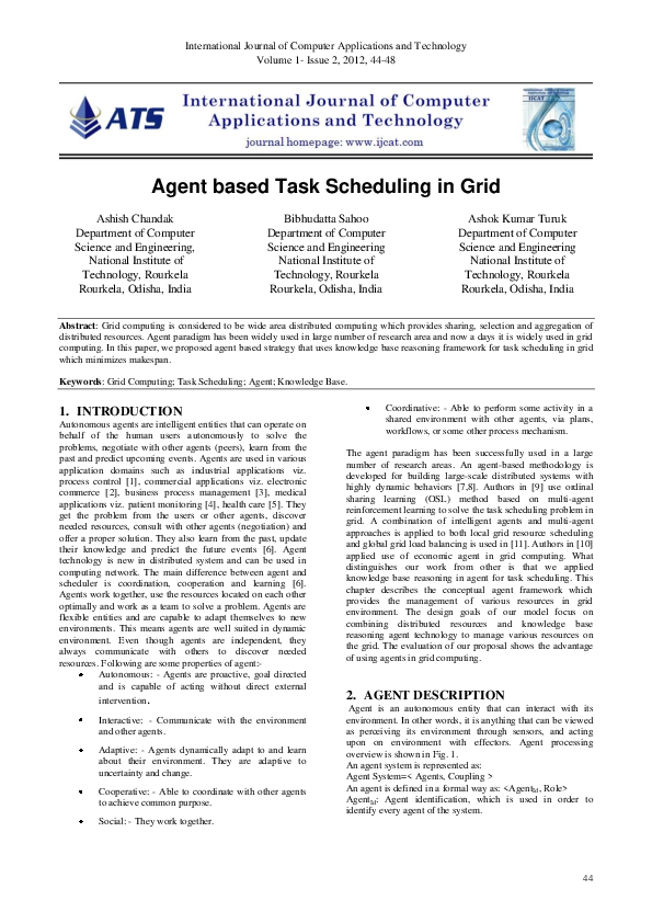 (PDF) Agent based Task Scheduling in Grid