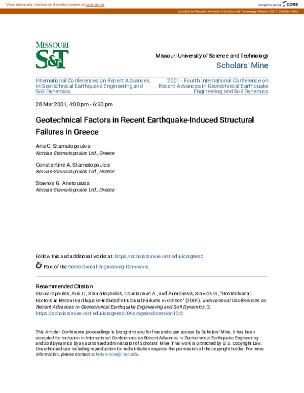 (PDF) Geotechnical Factors in Recent Earthquake-Induced Structural ...