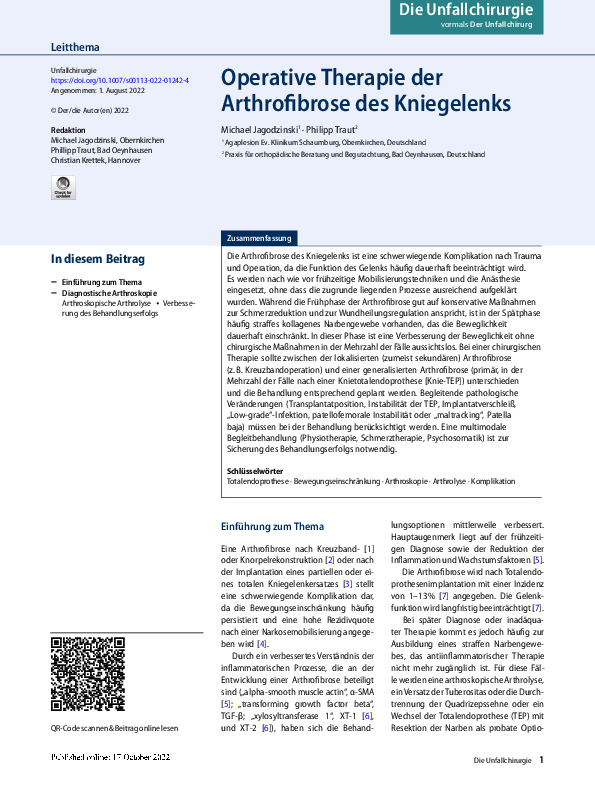 (PDF) Operative Therapie der Arthrofibrose des Kniegelenks
