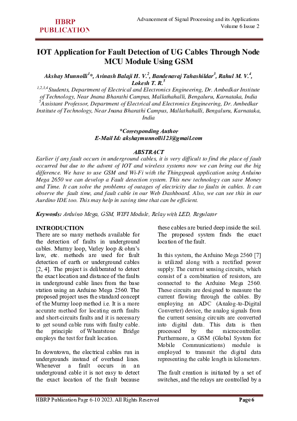 Pdf Iot Application For Fault Detection Of Ug Cables Through Node Mcu