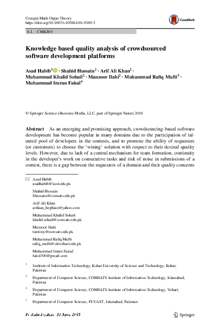 (PDF) Knowledge based quality analysis of crowdsourced software development platforms