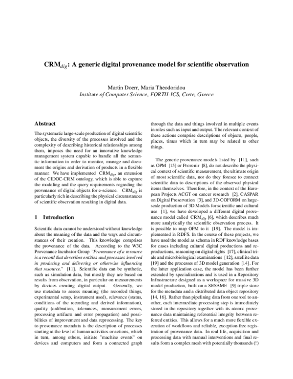 (PDF) CRMdig: A Generic Digital Provenance Model for Scientific Observation