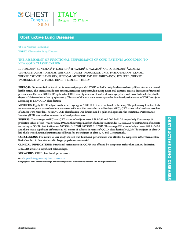 Pdf The Assessment Of Functional Performance Of Copd Patients According To New Gold
