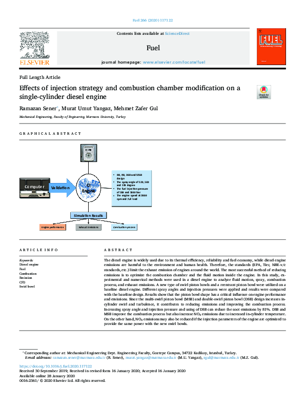 (PDF) Effects of injection strategy and combustion chamber modification on a single-cylinder ...