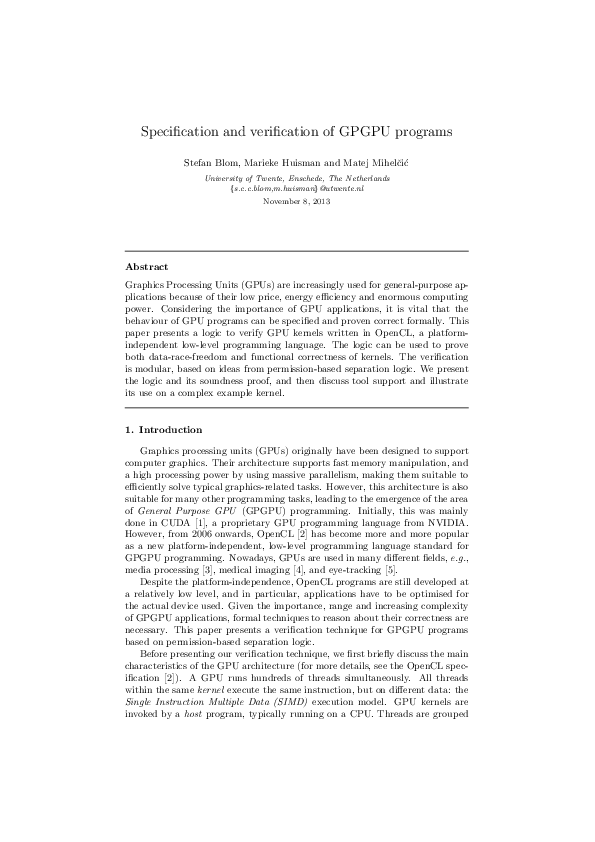 (PDF) Verifying and Specifying GPGPU Programs in OpenCL